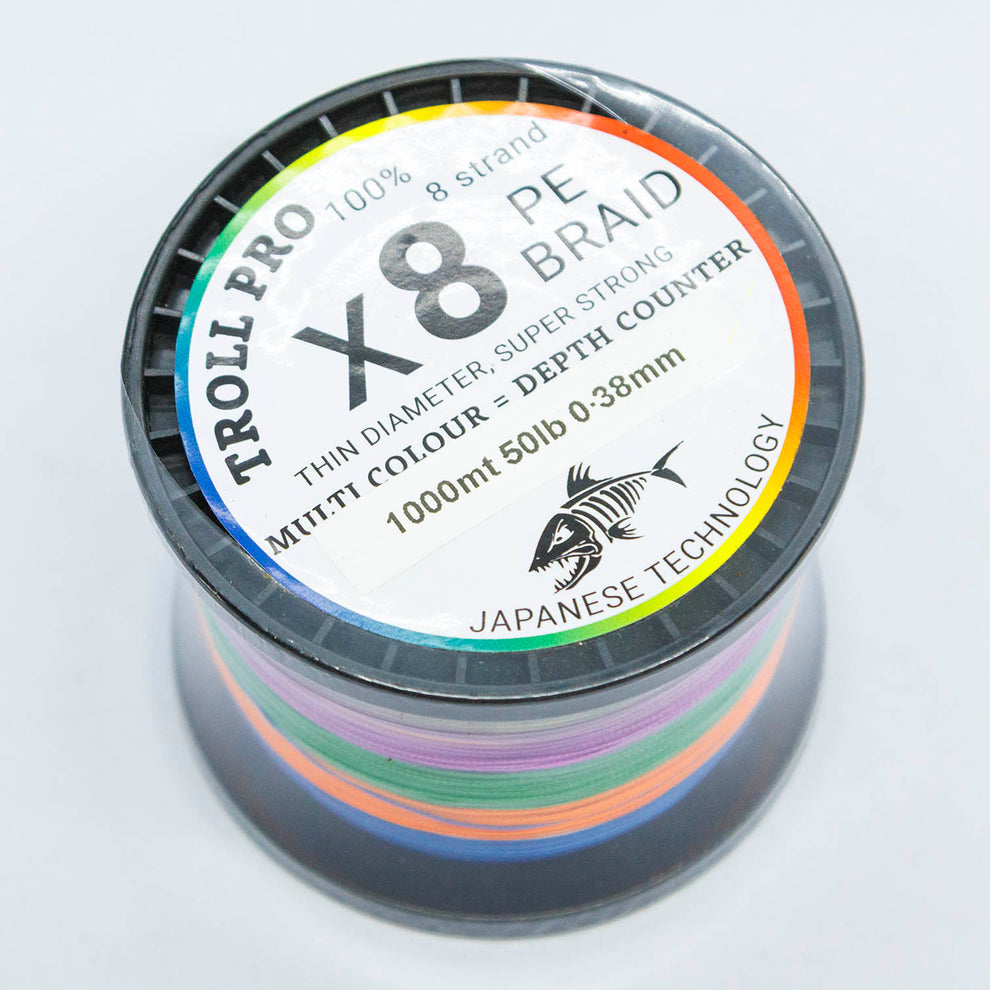 Troll Pro 50lb 1000meter 8 strand Braid multi colour depth counting ...
